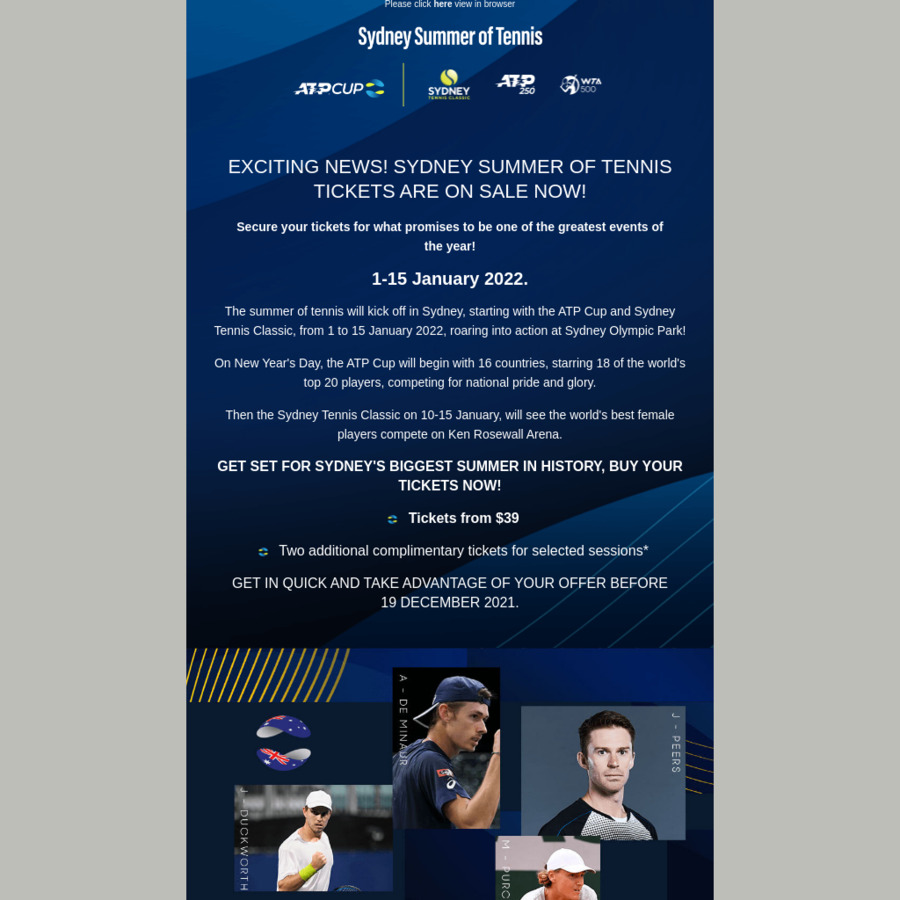 ATP Cup Sydney Tennis Classic ATP 250 WTA 500 Buy 1 Ticket Get 2 Free Ticketek Ticketmaster OzBargain