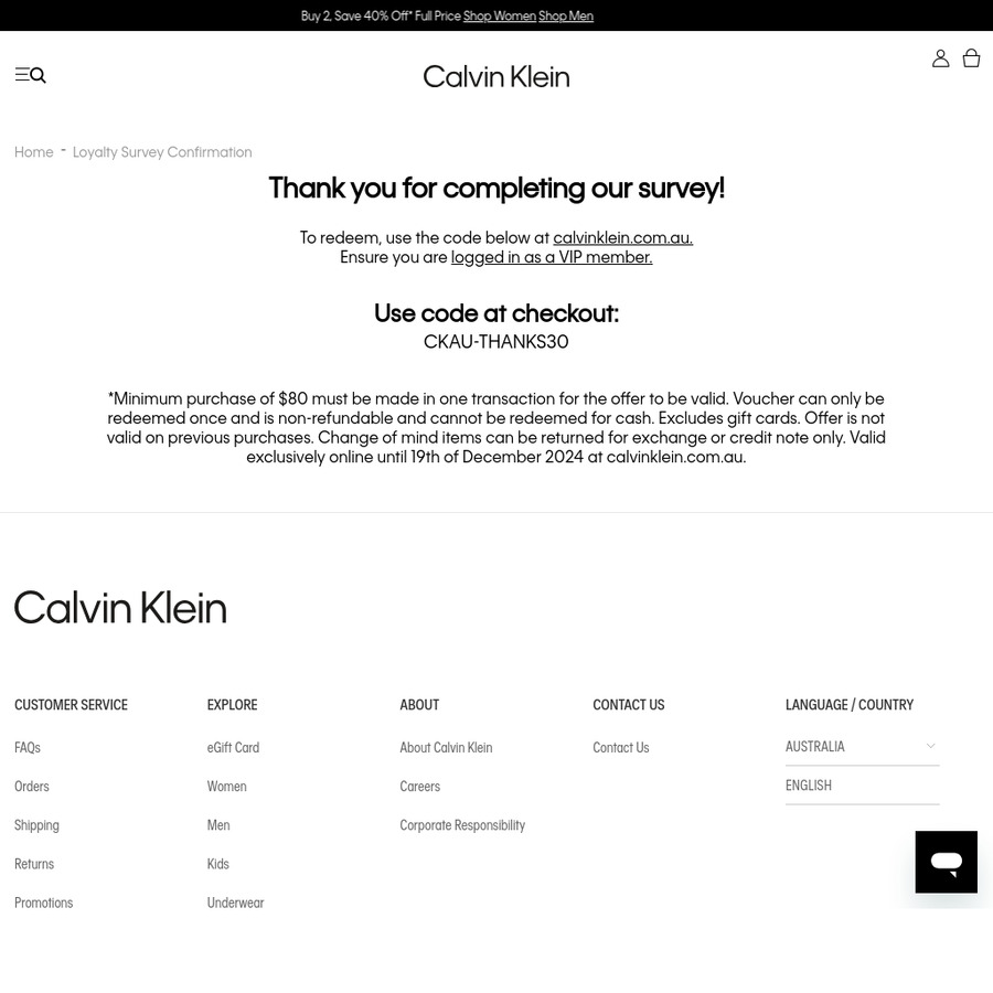 Calvin klein email coupon store