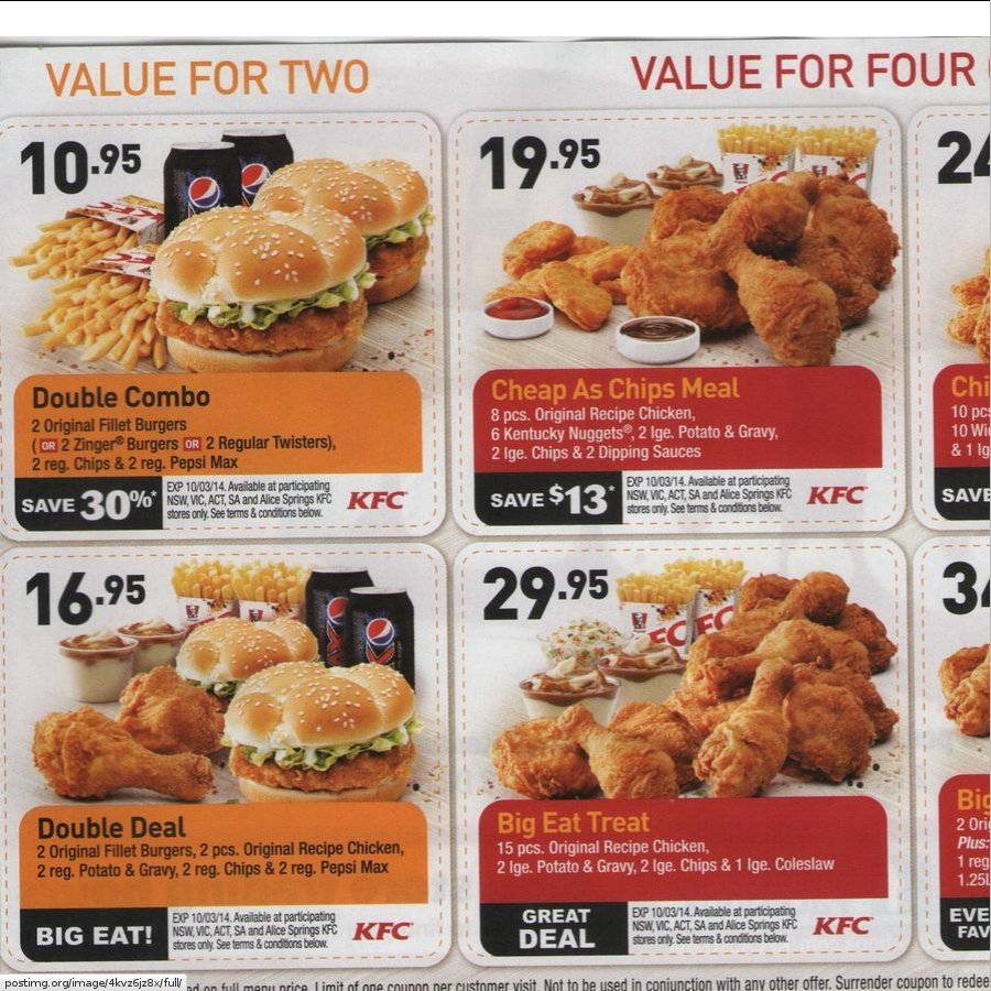 KFC Vouchers SA ACT VIC NSW Alice Springs OzBargain kfc-vouchers-sa-act-vic-nsw-alice-springs-ozbargain