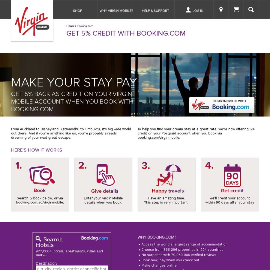 Get 5 Back As Credit On Your Virgin Mobile Account When You Book With get-5-back-as-credit-on-your-virgin-mobile-account-when-you-book-with